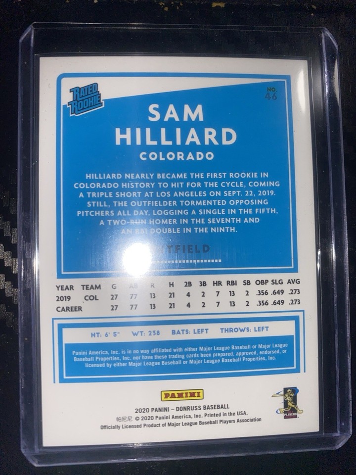 2020 Panini Donruss - Rated Rookie Sam Hilliard #46 Season Stat Line ...