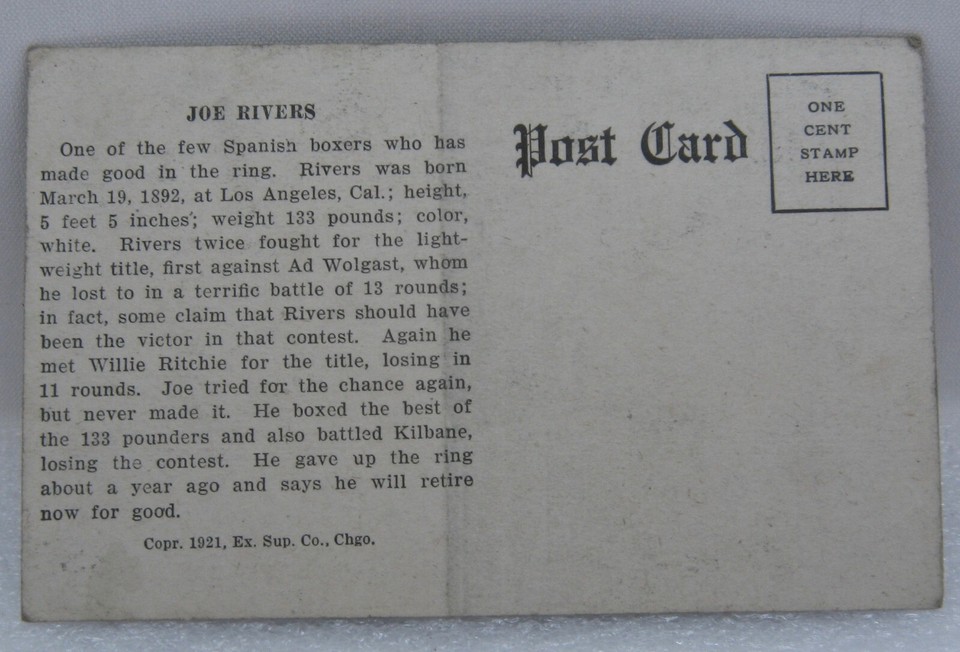 1921 Joe Rivers Exhibit Supply Co Postcard Boxing Boxer | eBay
