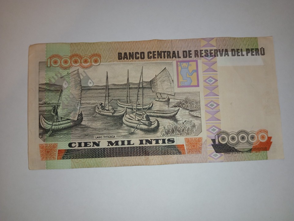 Peru 100000 Intis 1988 Great Condition Circulation Banknote Foreign ...