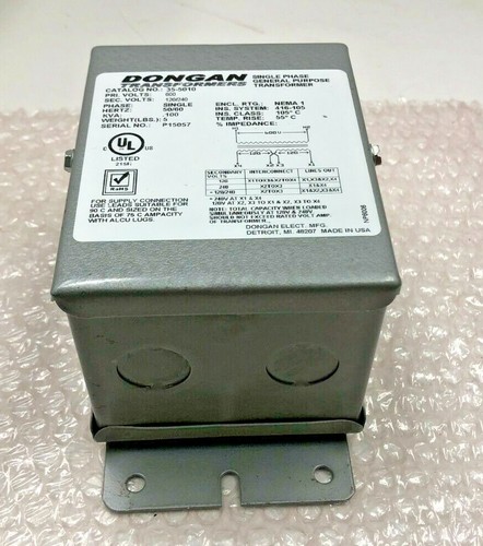 Dongan 35-5010 Single Phase Transformer Primary-600V Secondary-120/240 ...