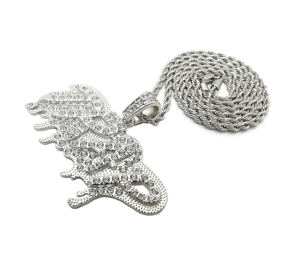 Hip Hop Iced Drip TRAP Pendant & 18" 20" 24" Cuban Box Rope Chain Bling ...