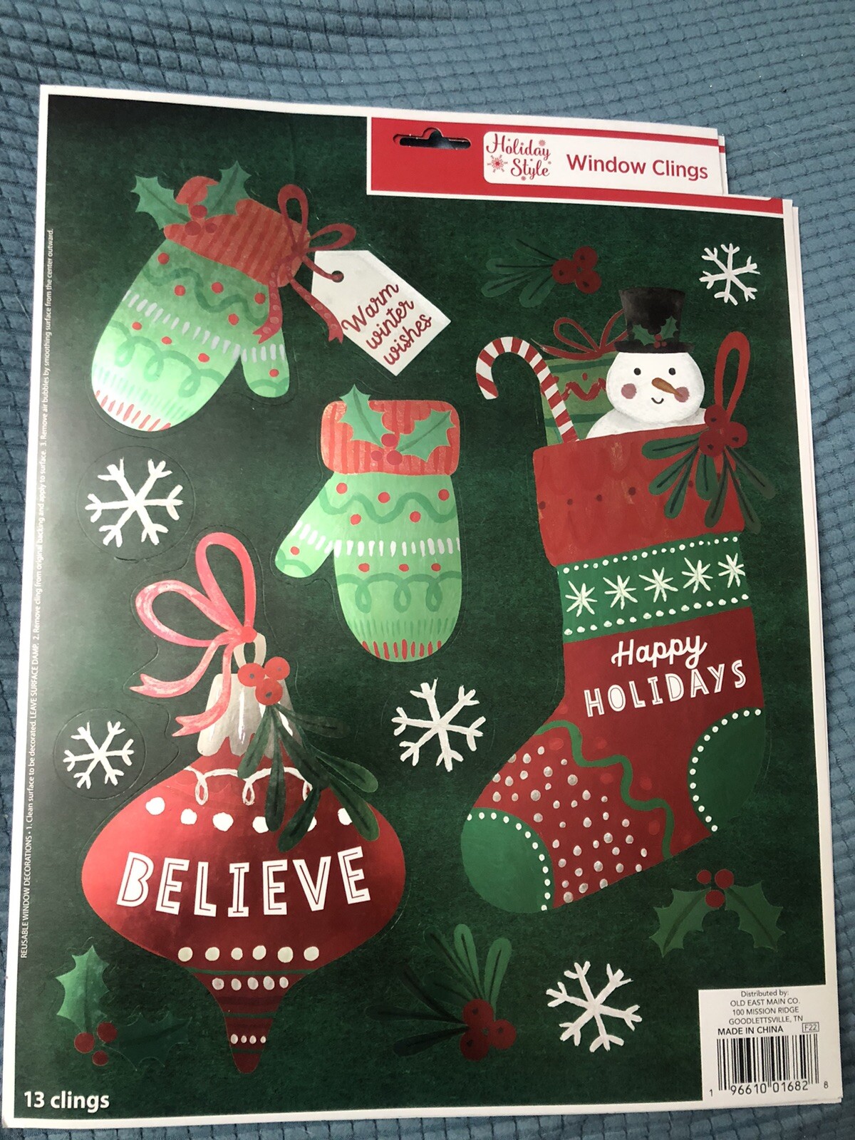 CHRISTMAS Window Clings BELIEVE, HAPPY HOLIDAYS, MITTENS | eBay