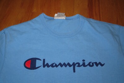Vintage Champion Label CHAMPION Script (LG) T-Shirt BLUE | eBay