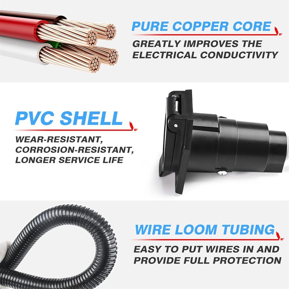 Flat 4-Pin to 7 Way Blade RV Trailer Plug Adapter Tow Truck Light Wire ...