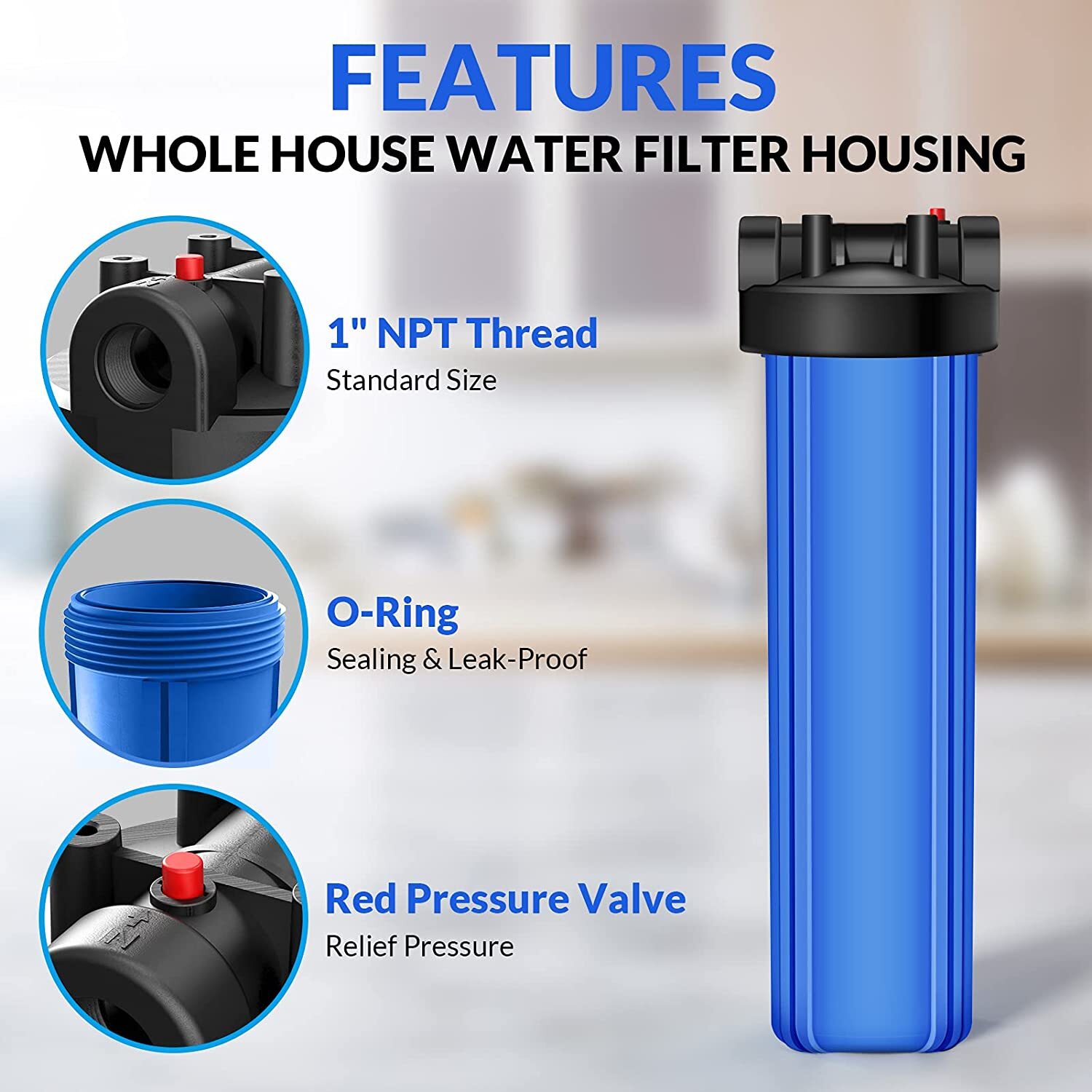 4 Pack Big Blue Whole House Water Filter Housing Sets - 4.5" x 20" w/ 1 ...