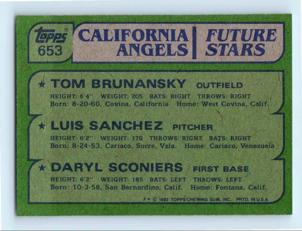 1982 Topps Angels Future Stars - Tom Brunansky/Luis Sanchez/Daryl ...