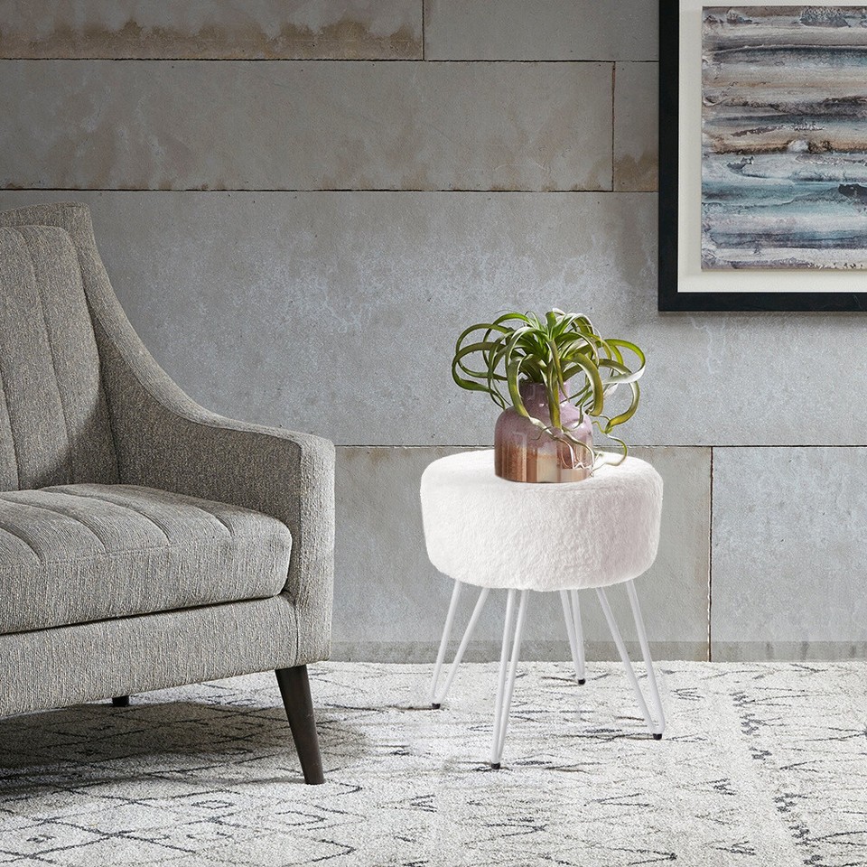 Round Dressing Table Stool Soft Fluffy/Velvet Piano Chair Makeup Seat ...