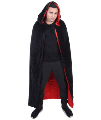 Red Black Vampire Assassin Velvet Hooded Cloak Cosplay Halloween ...