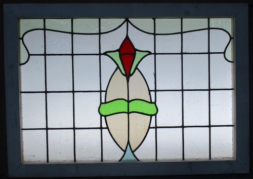 EDWARDIAN ENGLISH LEADED STAINED GLASS WINDOW TRANSOM ABSTRACT 30 1/2 ...