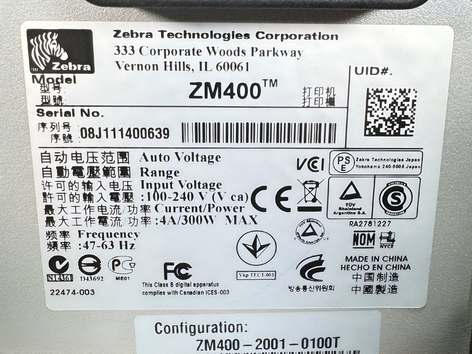 Zebra ZM400 Thermal Transfer Label Printer Ethernet USB Serial FULLY ...