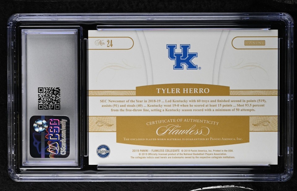 Tyler Herro 2019-20 Flawless Collegiate #24 Sapphire Rookie Patches /15 ...