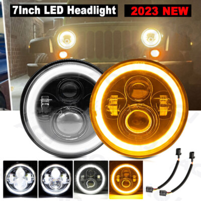 Pair 7 inch Round LED Headlights HI-Lo Beam For Freightliner Coronado ...