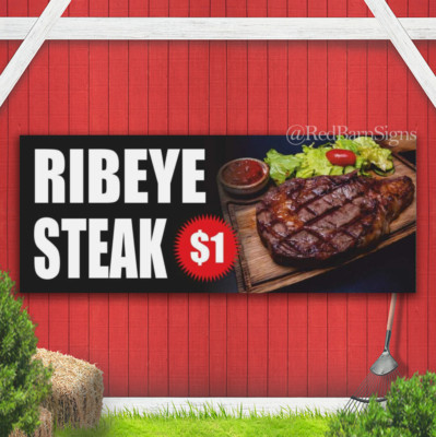 Ribeye Steak Meat marble beef restaurant Bar Indoor Outdoor Banner Sign ...