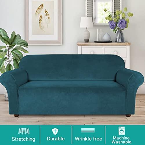 Turquoize Velvet Sofa Slipcover Stretch Couch Covers for 3 Cushion ...