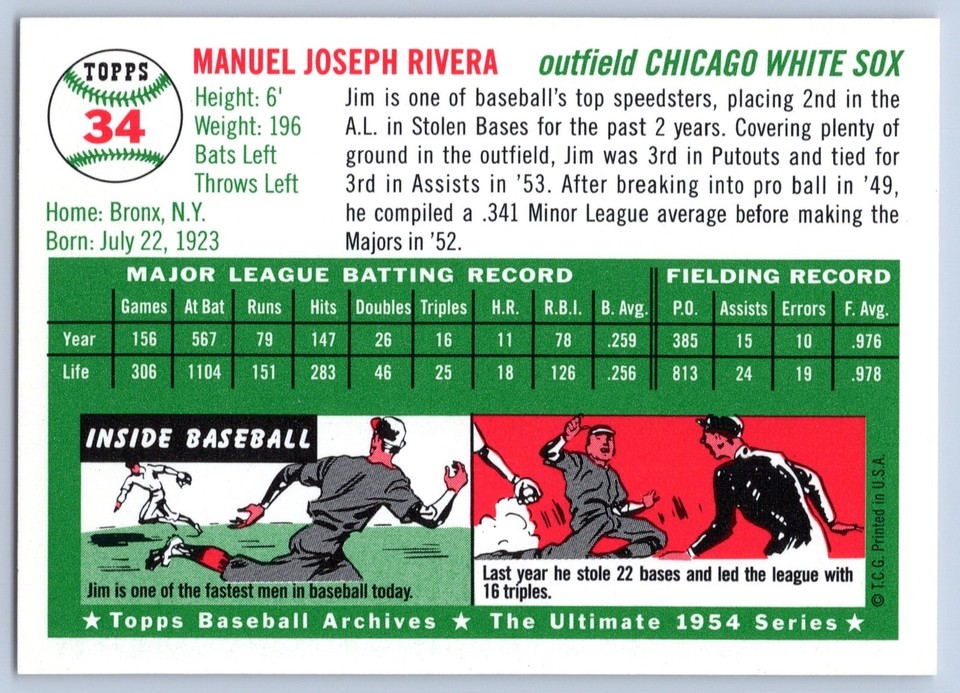 JIM RIVERA 1994 TOPPS ARCHIVES '54 GOLD NO 34 84040 | eBay