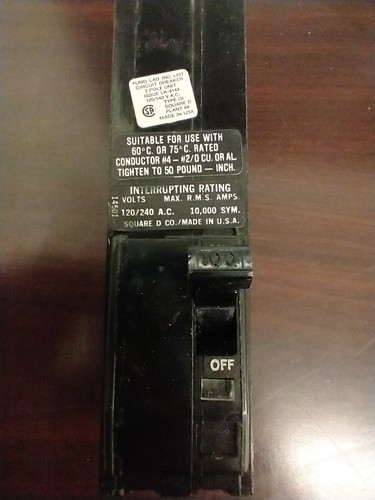 SQUARE D 100 Amp 240AC 2 Pole 100A Type Q1 Main CIRCUIT BREAKER NIB Q1 ...