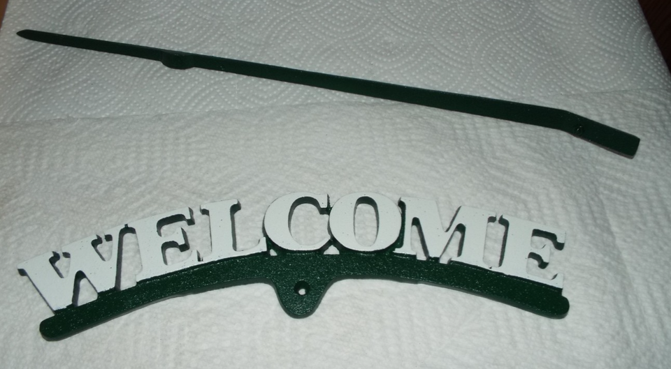 2 VINTAGE 1986 EMIG NOS CAST METAL GARDEN SIGNS WELCOME 12" READ!! #5 ...