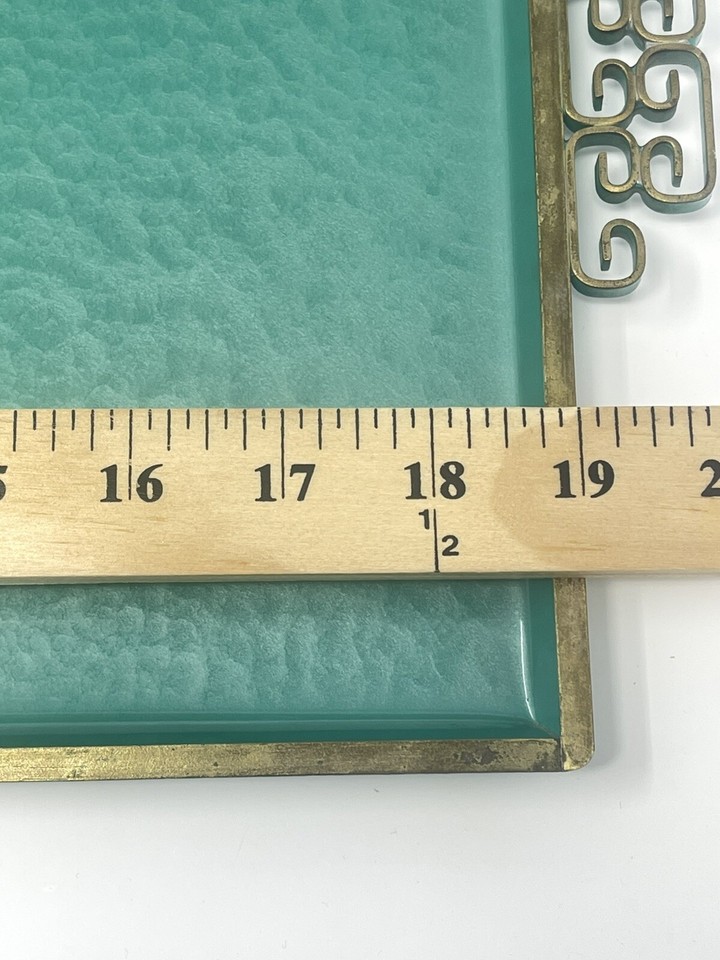 Vintage 50s Moire Glaze Enamel Kyes California Tray Teal Green Gold 19 ...