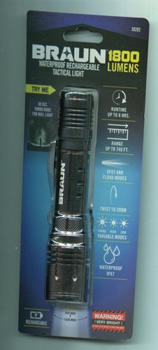 Braun 1800 Lumen Waterproof Rechargeable Tactical Flashlight (NEW) | eBay