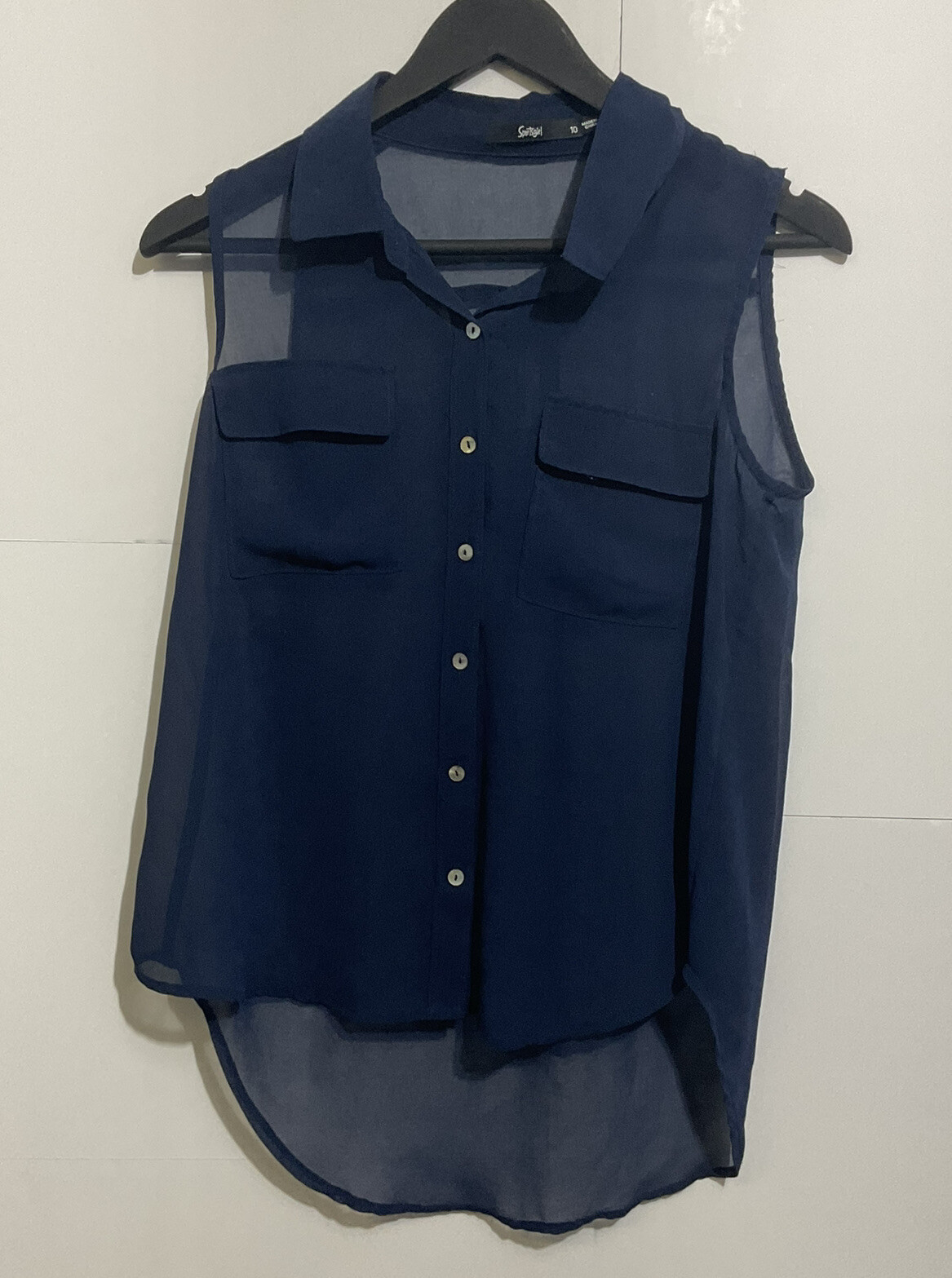 Sportsgirl Women's Collared Button Up Singlet, Navy Blue, Size 10 | eBay