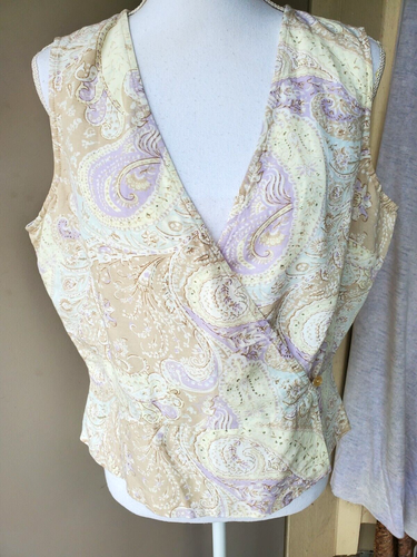 Nine & Company Linen Wrap Top Womens Petite 14P Paisley Floral Beach ...