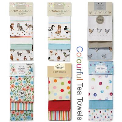 Cooksmart 3 Pack 100% Cotton Kitchen Bar Dinning Tea Towels ...