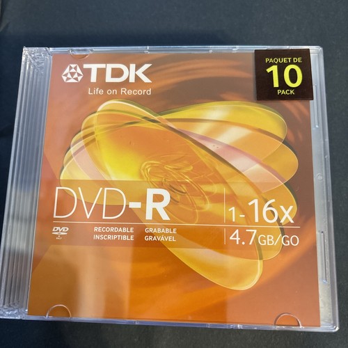 TDK DVD+R 16x 4.7GB/GO 10-Pack. Recordable Blank DVDs. FACTORY SEALED ...