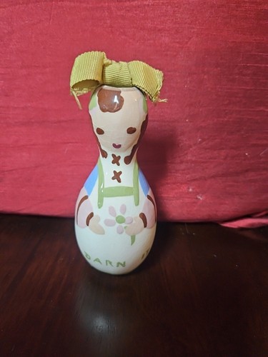Vintage Darn It Doll Cleminson Pottery Darning Egg Sewing 5” Green bow ...