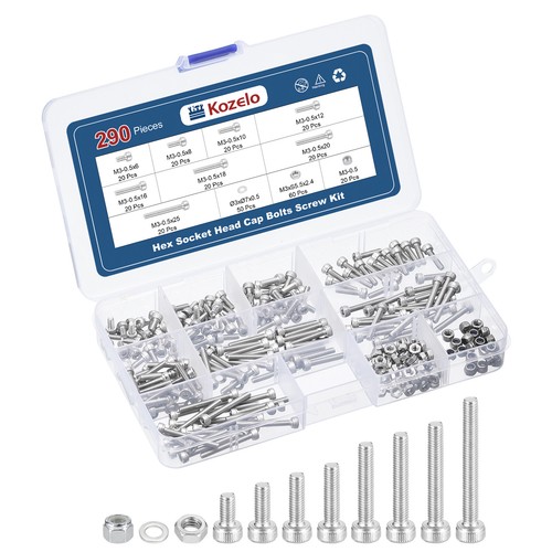290pcs M3 Socket Head Cap Screws Bolts Nuts Kit, Stainless Steel ...