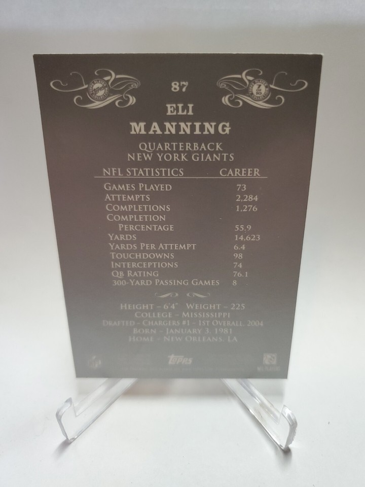 2009 Topps Mayo Eli Manning Football Card New York Giants #87 | eBay