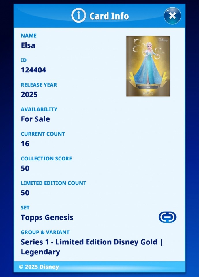 TOPPS DISNEY COLLECT DIGITAL GENESIS LEGENDARY GOLD ELSA (50CC) | eBay