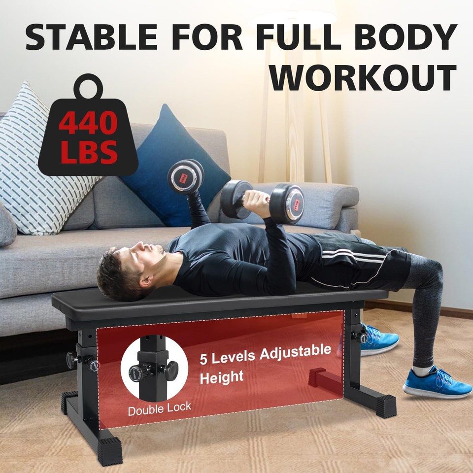 Flat Weight Bench, Utility Workout Adjustable Height Weight Bench Press ...