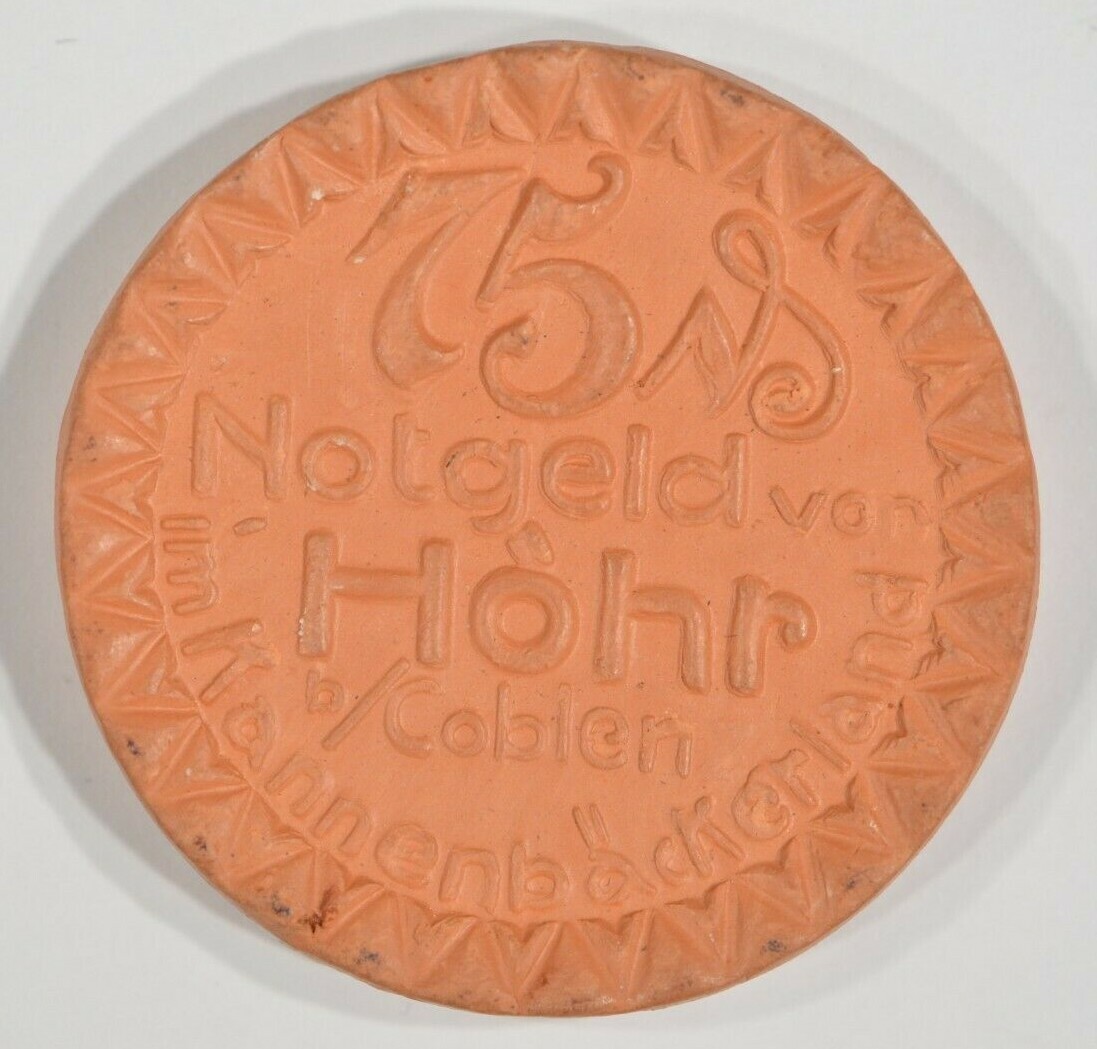 1921 75 Pfennig Light Brown Porcelain Notgeld Höhr Coblenz Germany | eBay