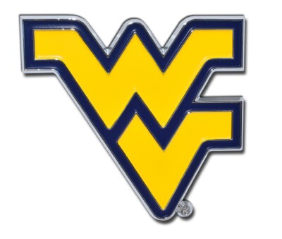 West Virginia University - 3" x 3" Yellow/Navy WV Chrome Auto Emblem | eBay