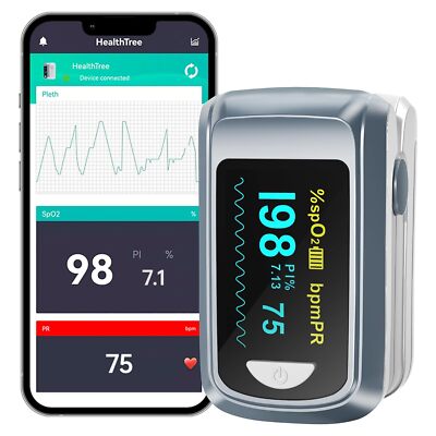 Fingertip Pulse Oximeter Bluetooth Blood Oxygen Monitor Spo2 Reading ...