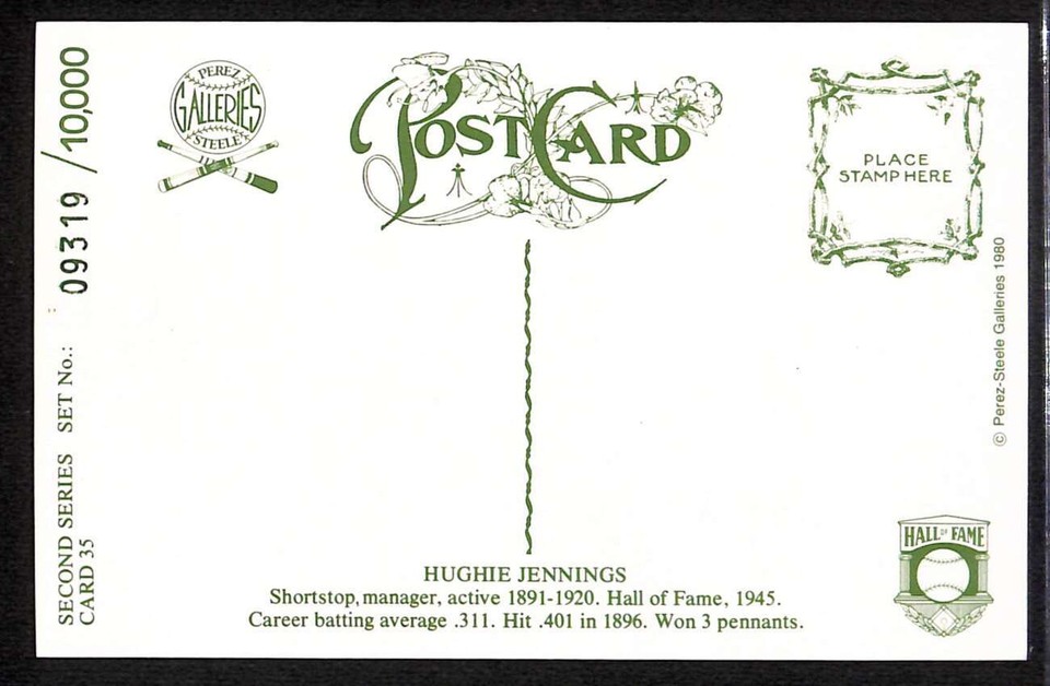 1980-01 Perez-Steele HOF Postcard #35 Hughie Jennings HOF NM D77165 | eBay