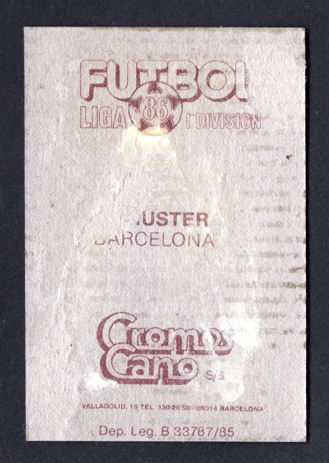 BERND SCHUSTER - FC BARCELONA 1985-86 CARD FUTBOL 86 CANO 85/86 ...