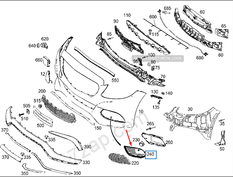 Mercedes-Benz C W205 Front Bumper Left Grille Cover A2058854023 2016 ...