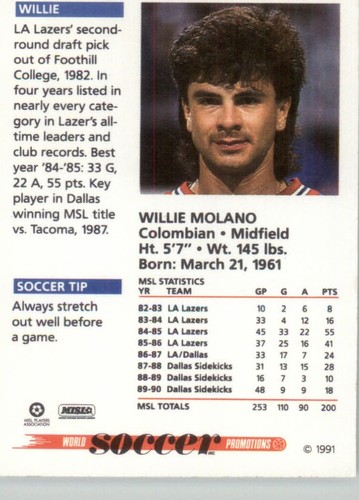 1991 Soccer Shots MSL MISL NASL NPSL - Tacoma Stars - #082 Willie ...