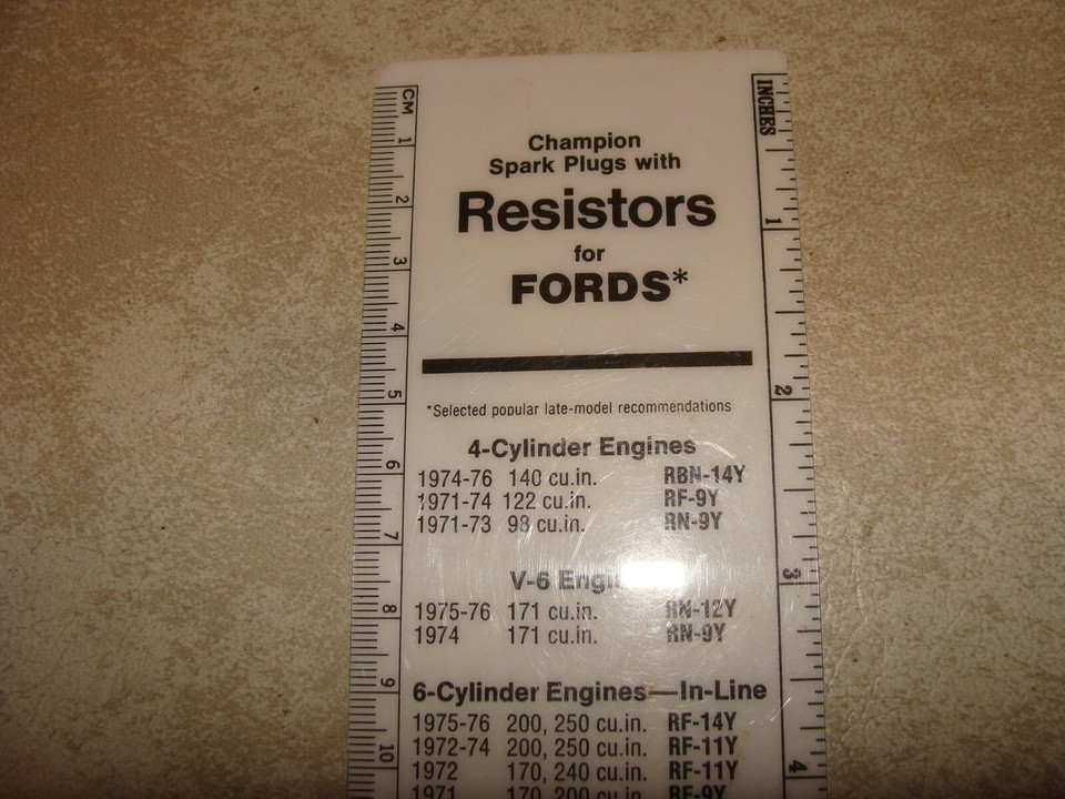 Champion Spark Plug Ruler Chevy Ford Resistors Chart Advertising | eBay