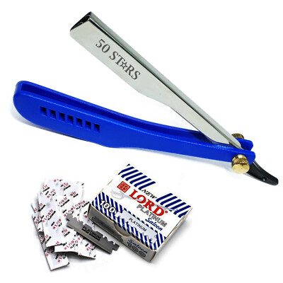 100 BLADES + CLASSIC STAINLESS STEEL STRAIGHT EDGE BARBER RAZOR SALON ...