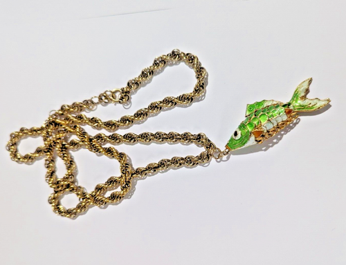 VTG Chinese Export Cloisonné Koi Fish Necklace Articulated Enamel With ...