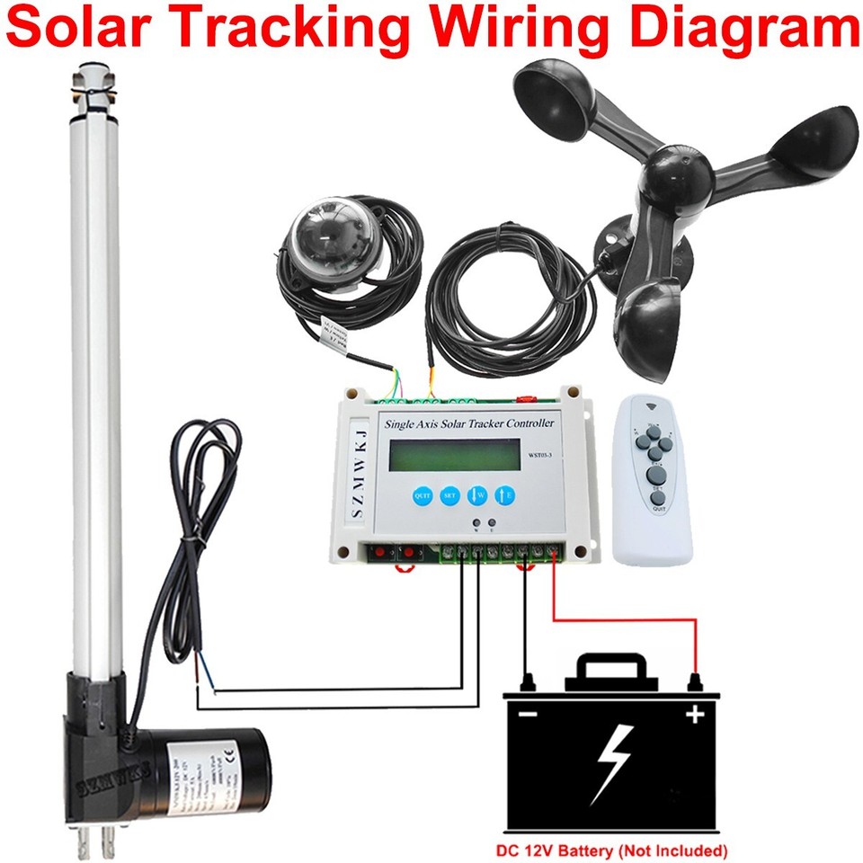 12V Single Axis Solar Tracker &6000N 16" Linear Actuator &Anemometer &Controller | eBay