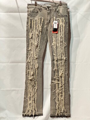 Stacked Jeans Men Skinny Ripped Jeans Slim Fit Denim Pants D403 Bone ...