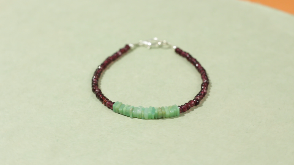 925 Sterling Silver Chrysoprase+Pink Mozambique Garnet Beaded Bracelet ...