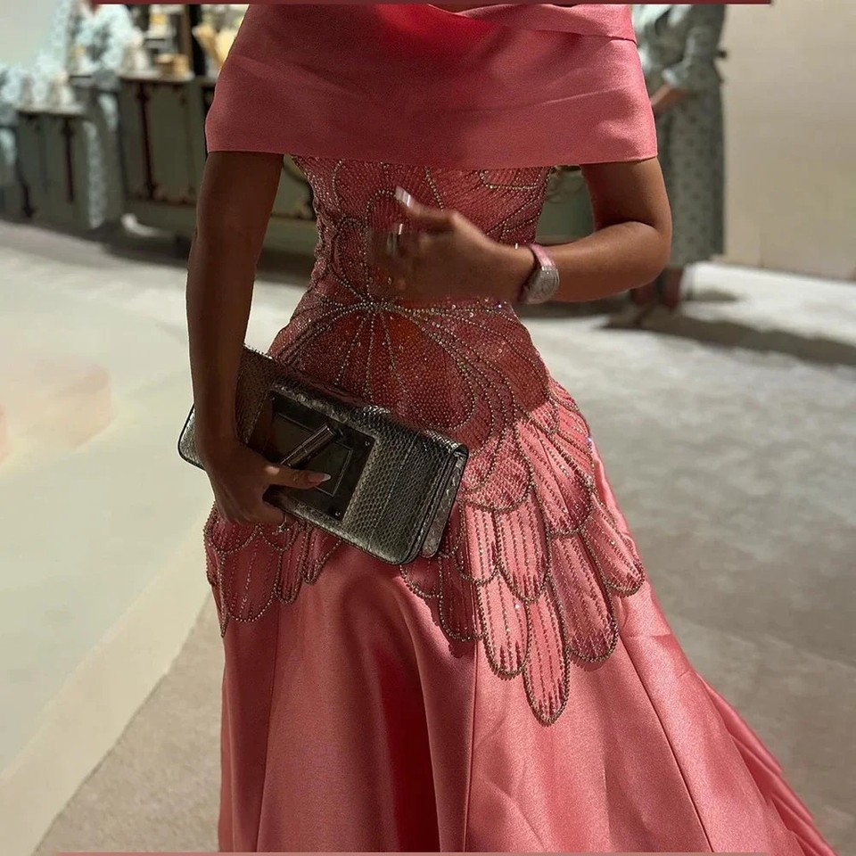 Arabic Pink Satin Saudi Evening Prom Dresses Serene Formal Occasion ...