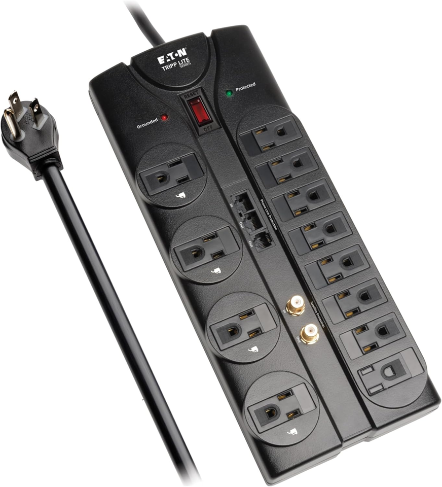 12 Outlet Surge Protector Power Strip, 8Ft Cord, Right-Angle Plug, Tel/Modem/Coa | eBay