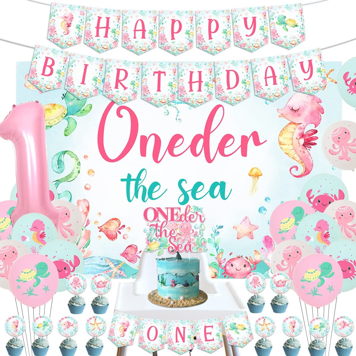 Under The Sea Theme First Birthday Invitation Whimsical & Pastel