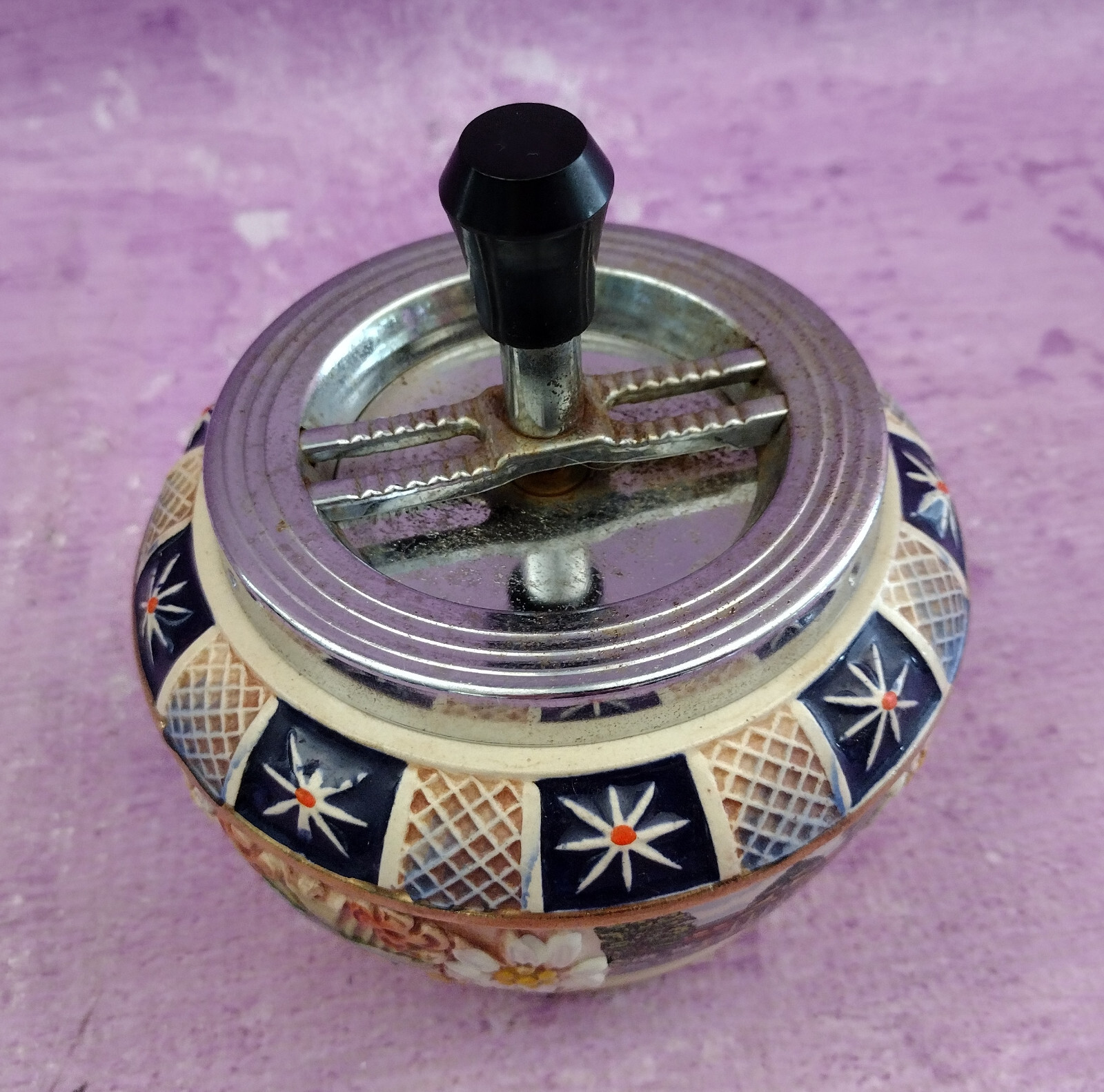 Gerz Germany Spinning Ashtray Stoneware Metal Top Handgemalt 24 ...