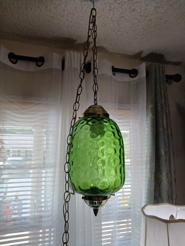 Vintage 1960's-70's Retro MCM Green Glass Hanging Swag Light/Lamp With ...